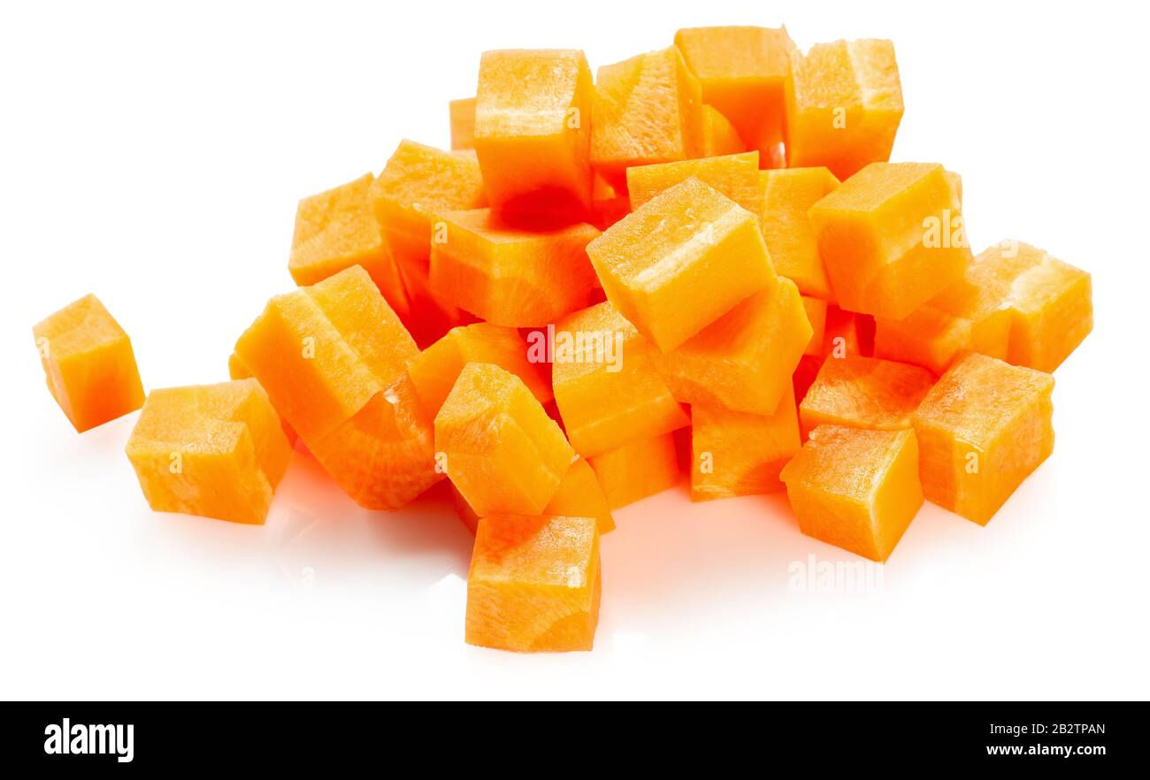 carrot cubes isolated on a white background Stock Photo - Alamy