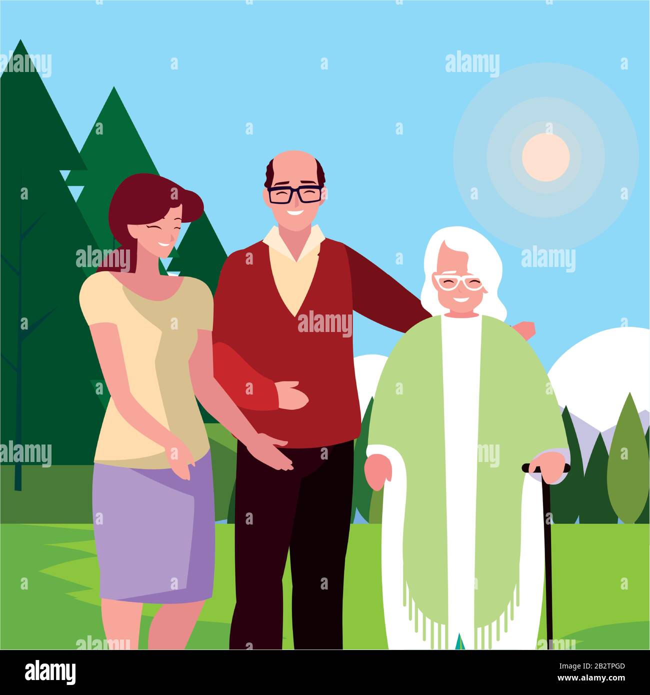 old couple and daughter fun together, two generations vector ...