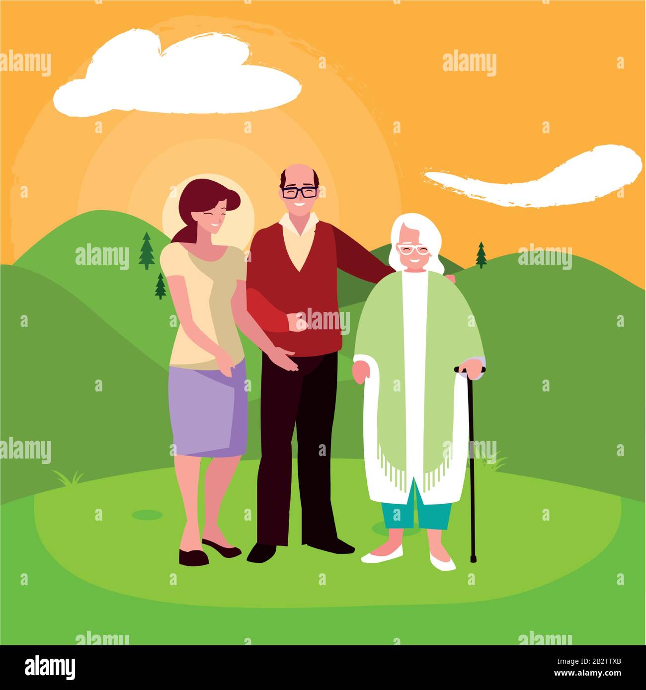 old couple and daughter fun together, two generations vector ...