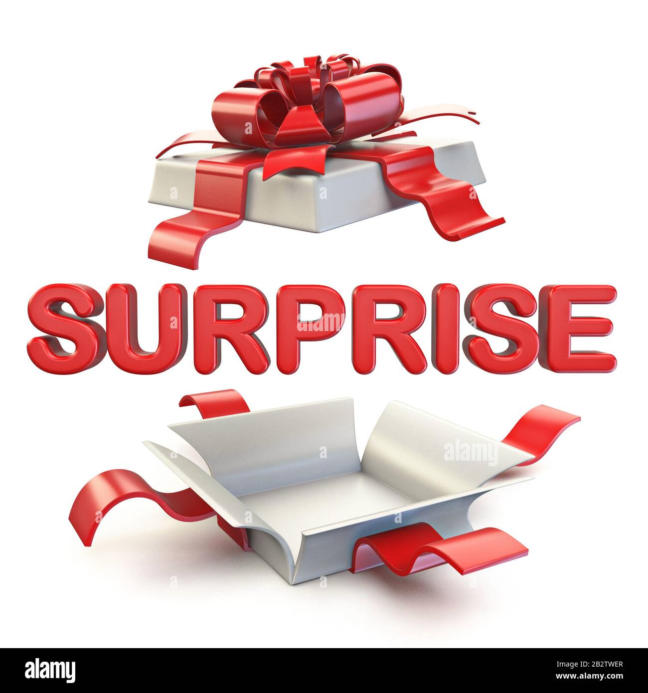 Surprise gift box 3D render illustration isolated on white background ...
