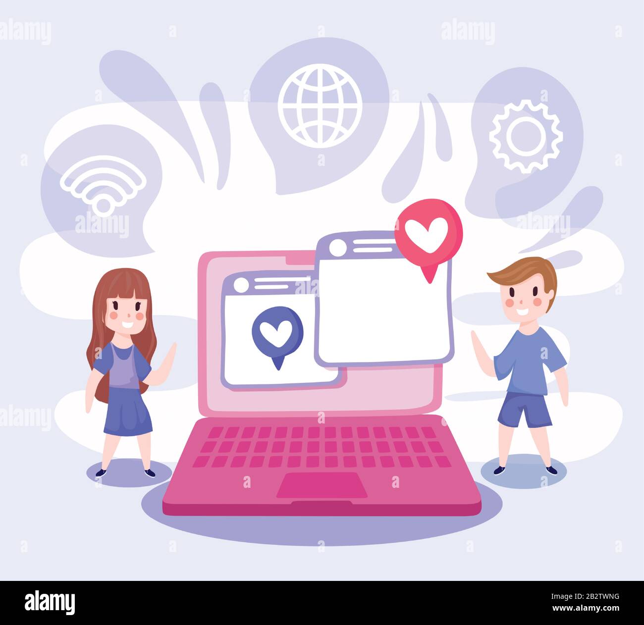 girl and boy cartoon with laptop and websites design, Social media ...