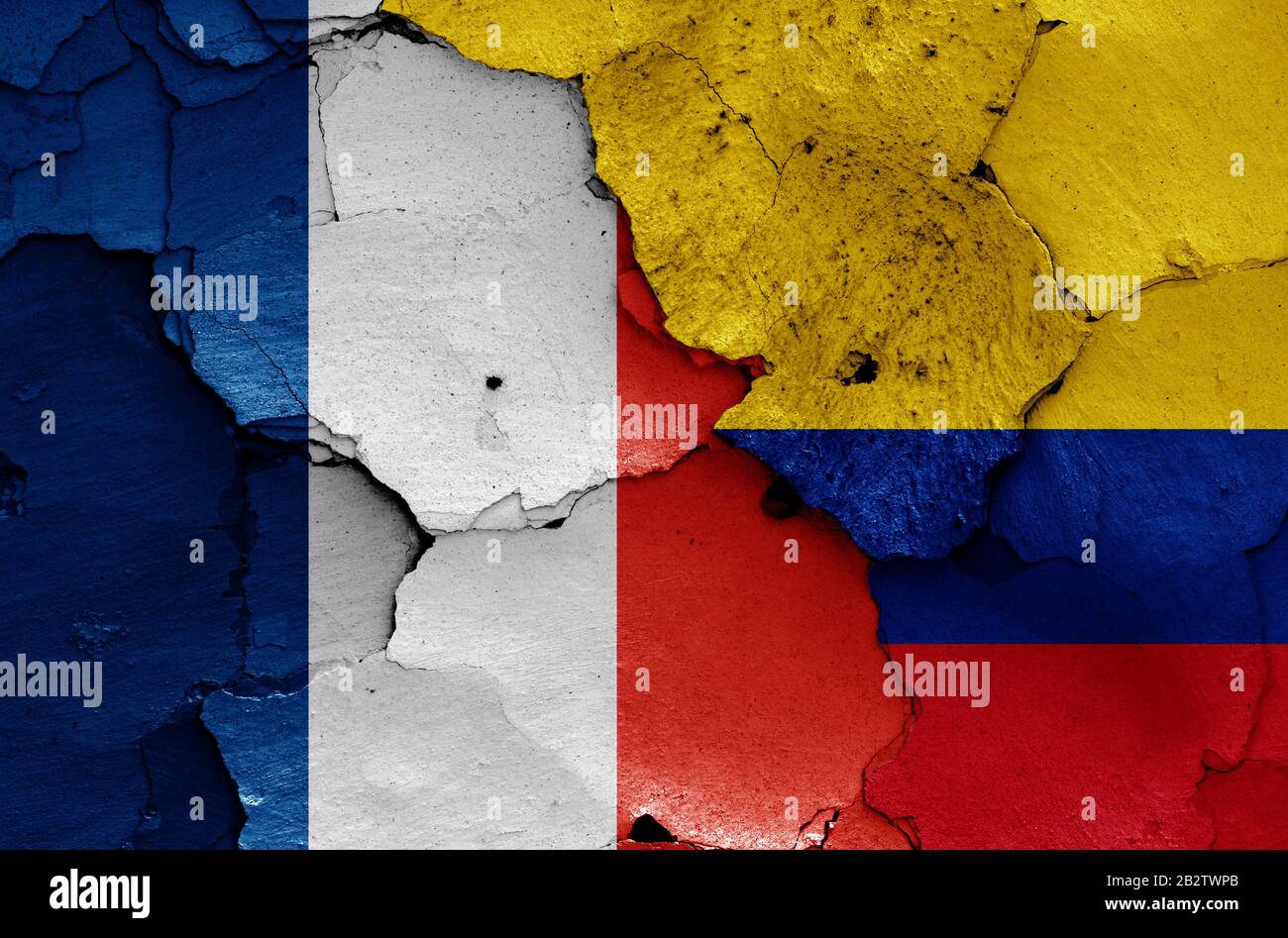 flags of France and Colombia painted on cracked wall Stock Photo - Alamy