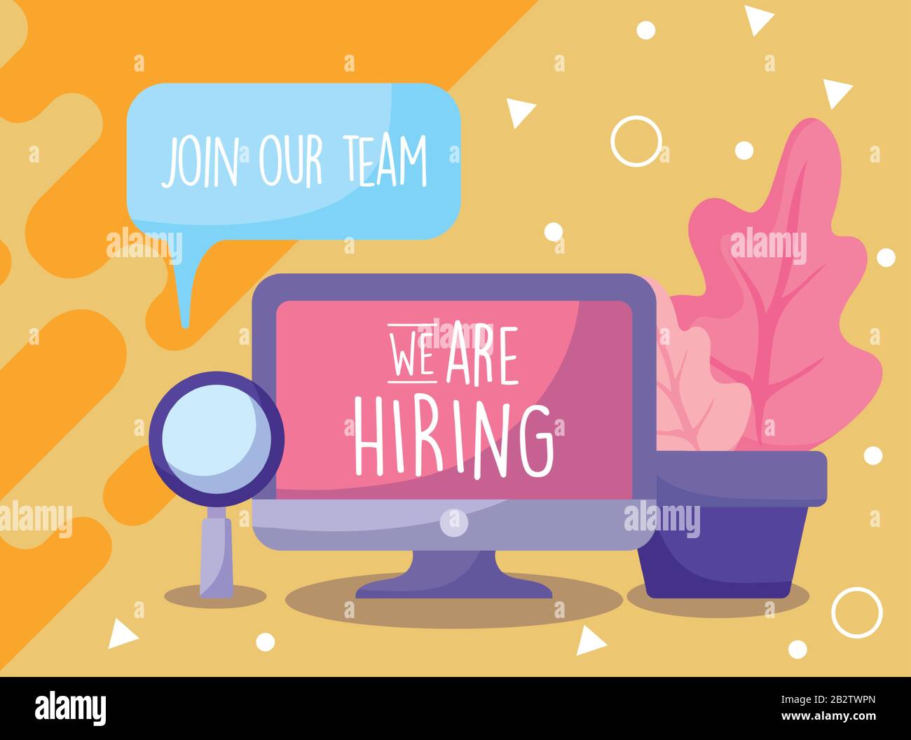 We are hiring message with computer and lupe design, job work employee ...