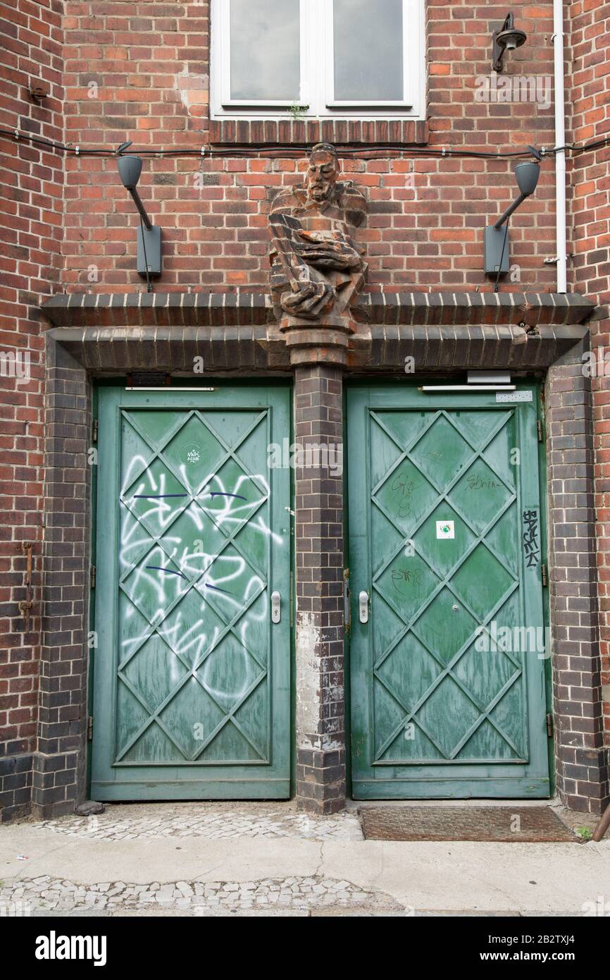 East German factory, red brick sculpture, Soviet Union, socialism, East ...