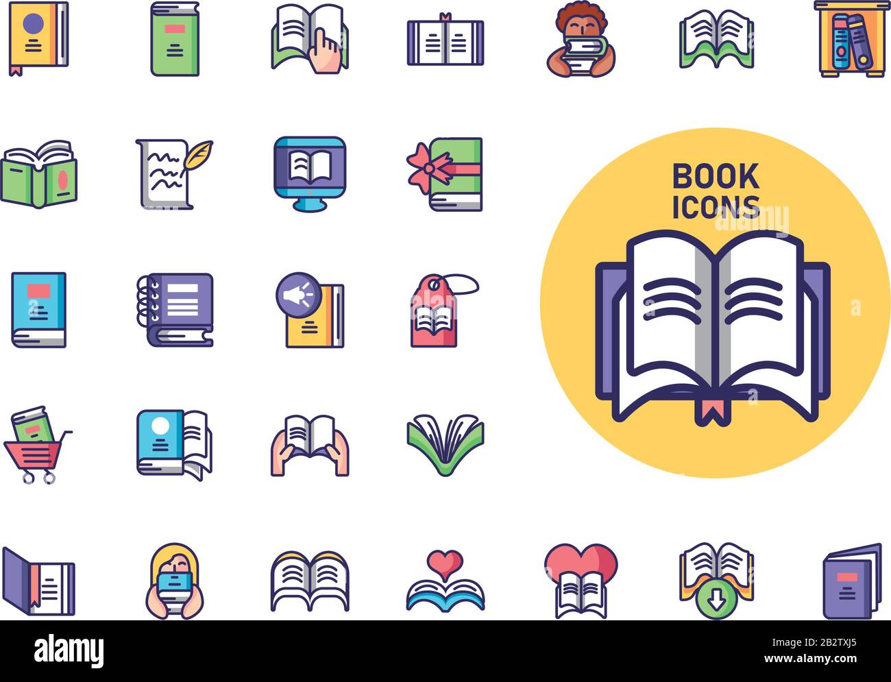 opened book and books icon set over white background, line and fill ...