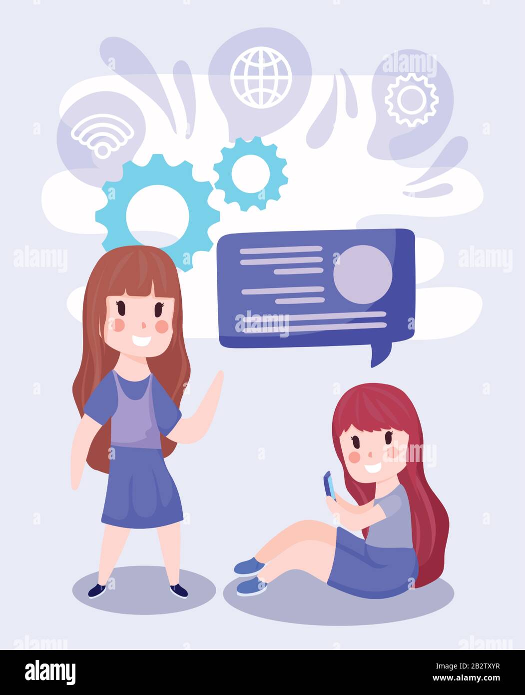 girls cartoons with bubble design, Social media multimedia ...