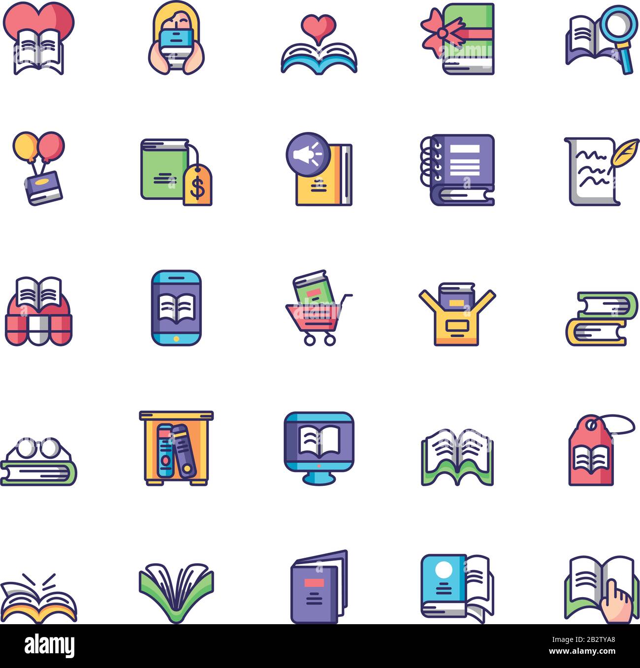 academic books icon set over white background, line and fill style ...