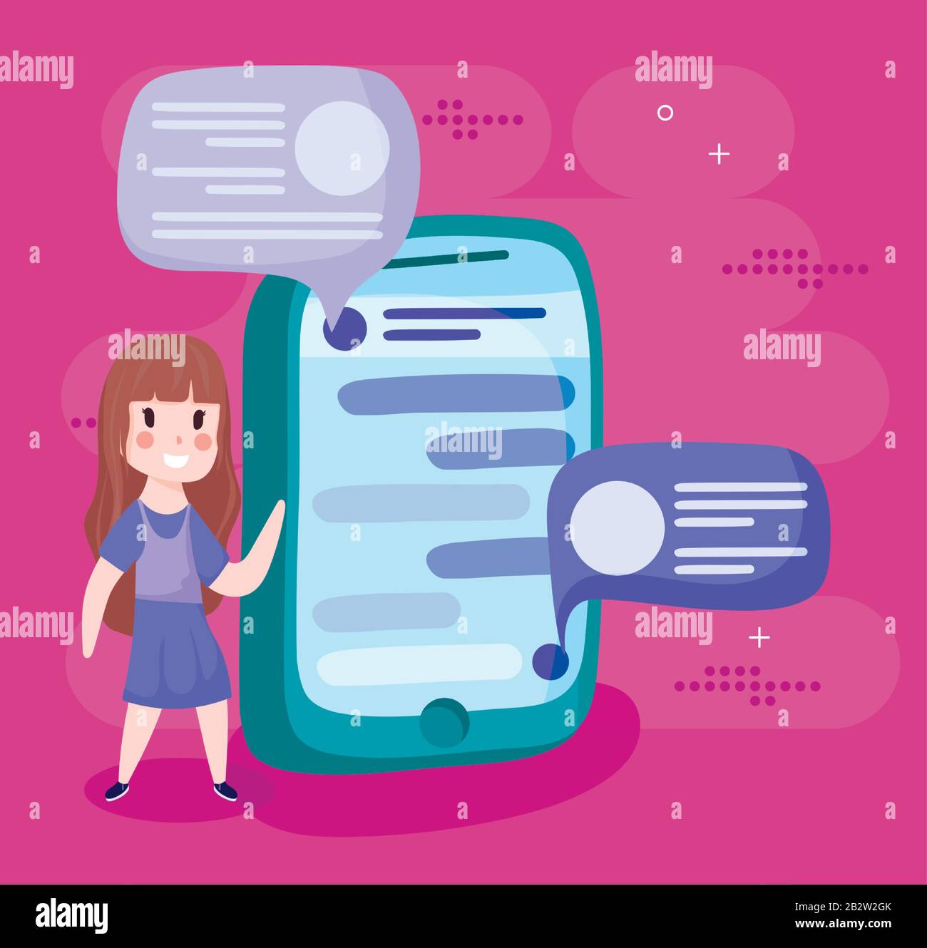 girl cartoon with smartphone and bubbles design, Social media ...