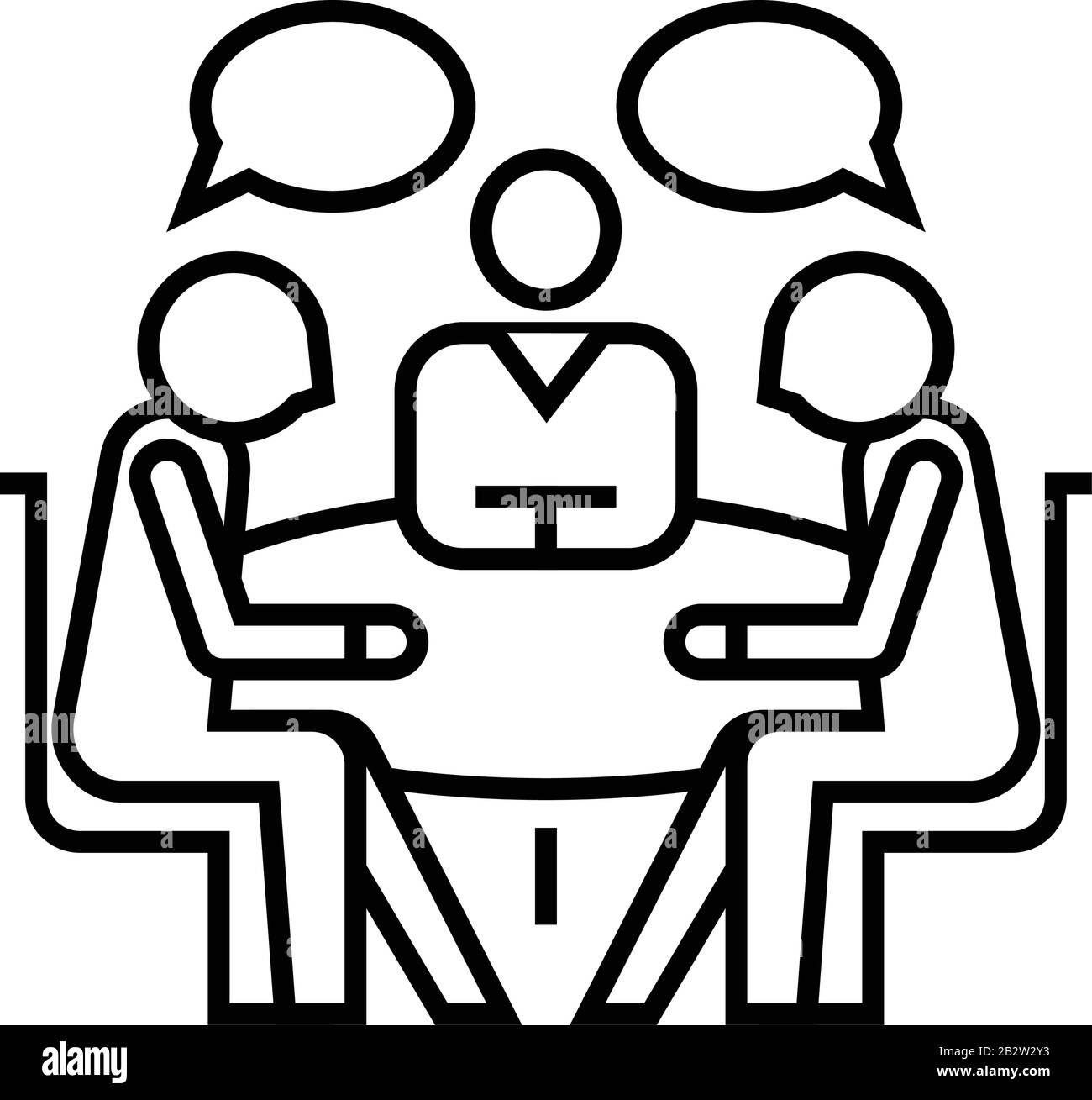 Team discussion line icon, concept sign, outline vector illustration ...