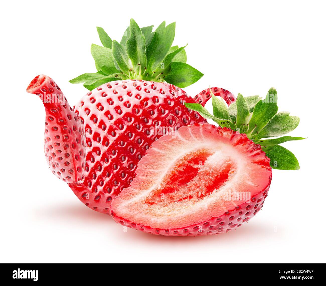 strawberry shape teapot with half of strawberry isolated on a white ...