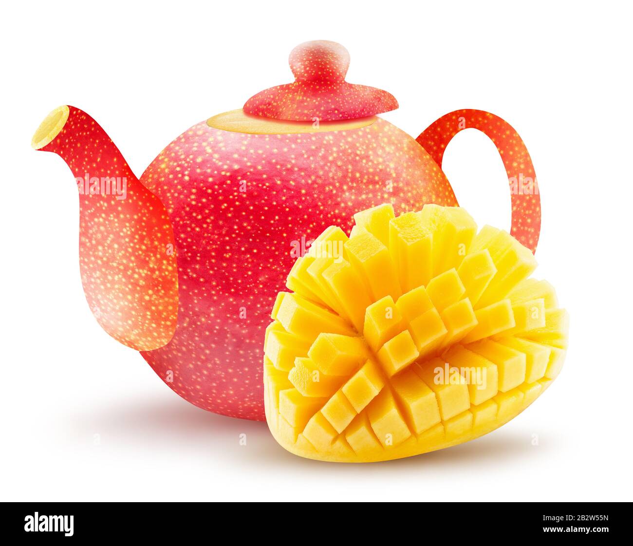 mango shape teapot with half of mango isolated on a white background ...