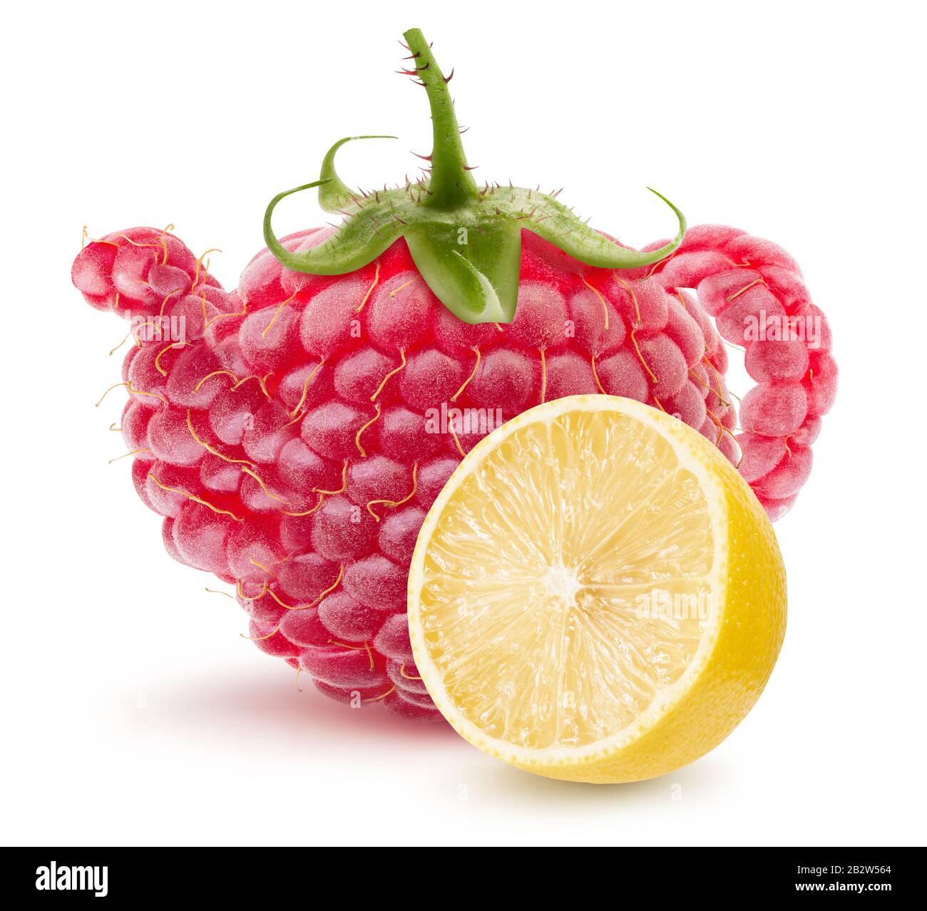 raspberry shape teapot with half of lemon isolated on a white ...