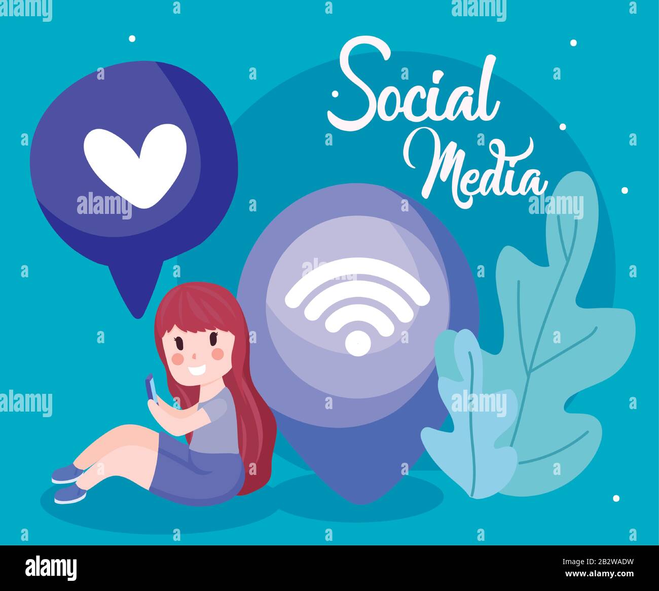 girl cartoon with bubble and wifi design, Social media multimedia ...