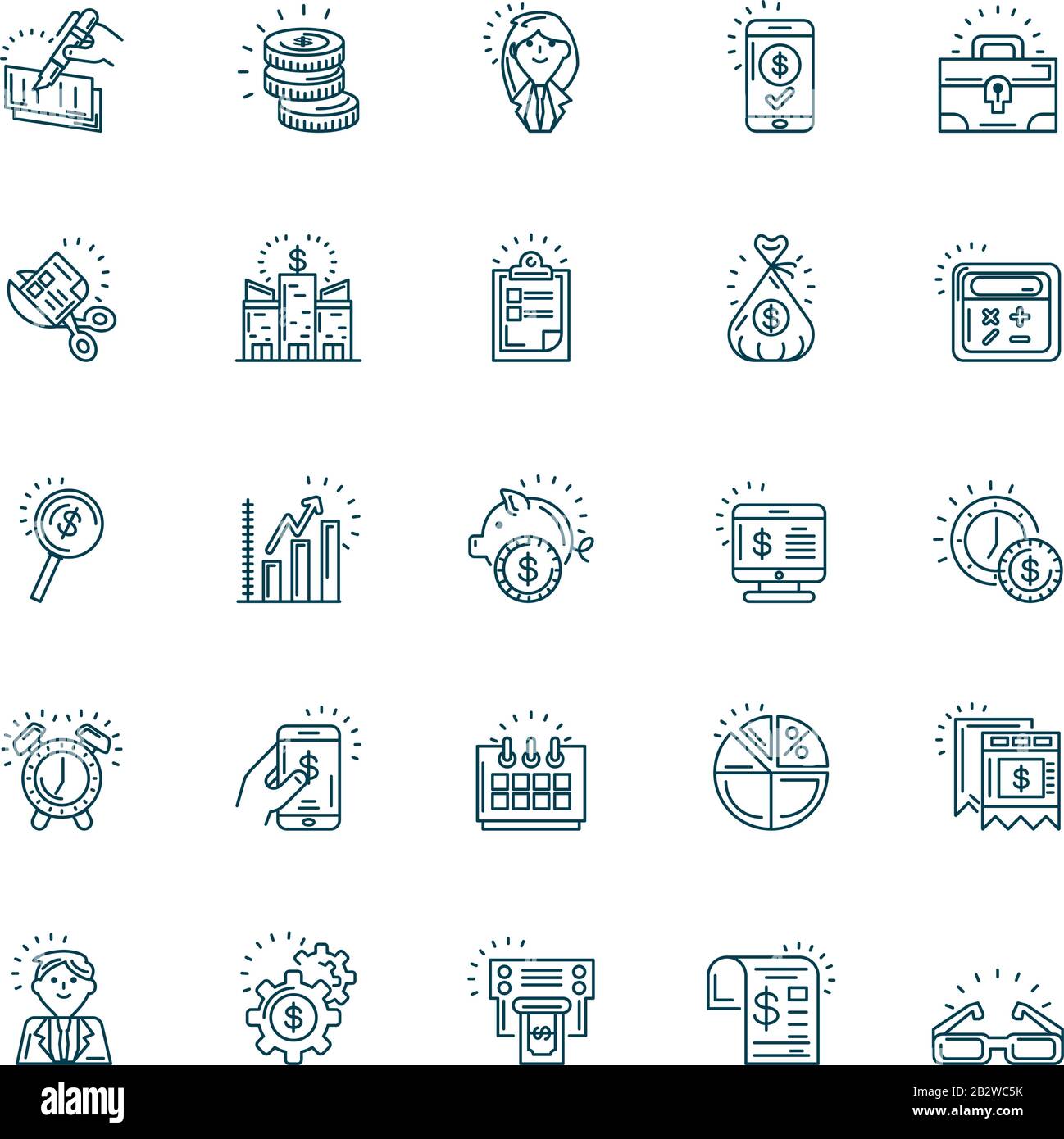 money and tax day concept icons set over white background, line style ...