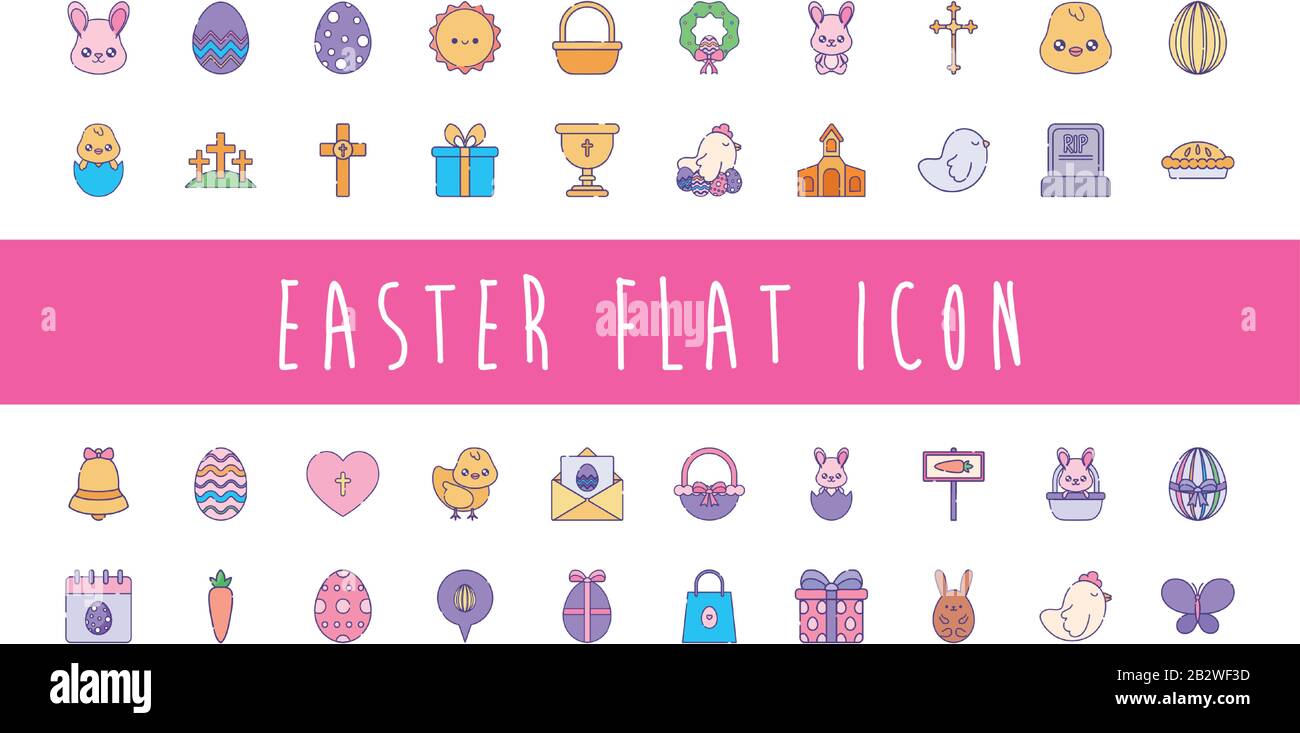 Happy easter flat style icon set design, Spring decoration holiday ...