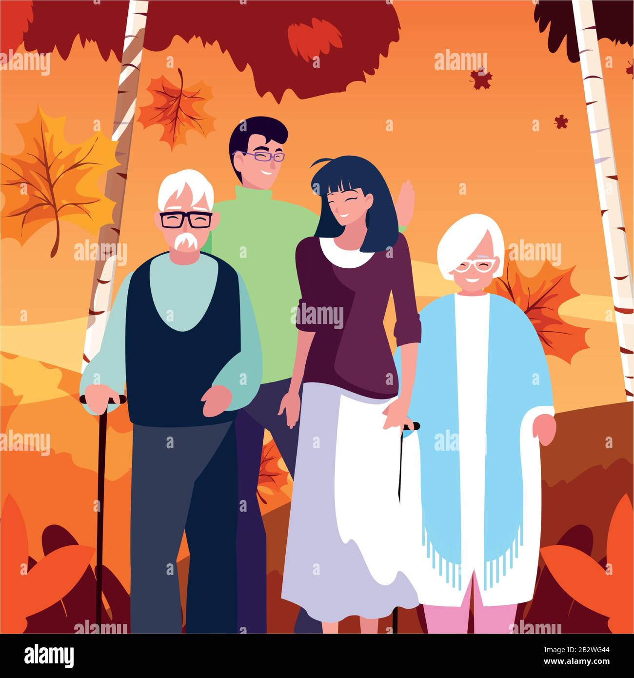 old couple and their adult children having fun together, two ...