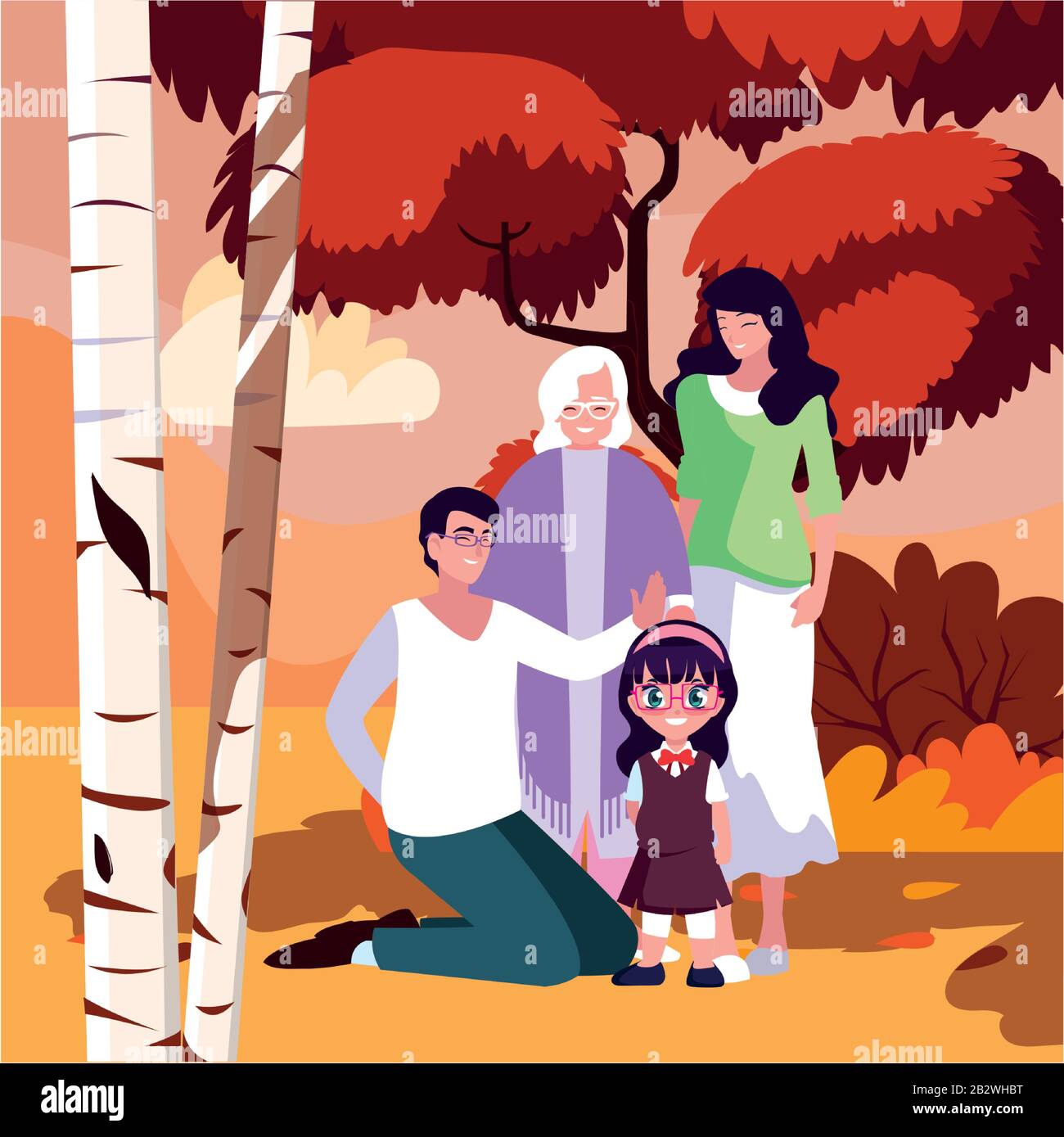 big family together in living room, three generations vector ...