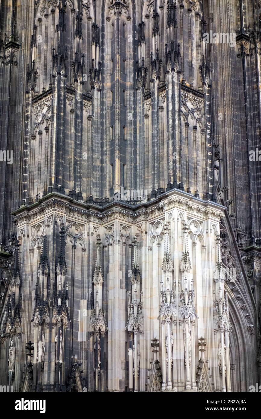 The darkened sandstone from air pollution. Cologne Cathedral (Cathedral ...