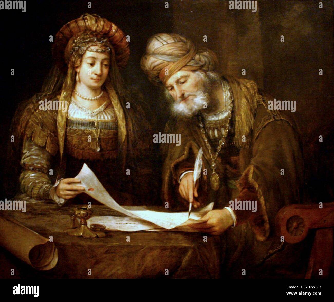 Aert de Gelder - Esther y Mardoqueo escribiendo la primera carta del ...