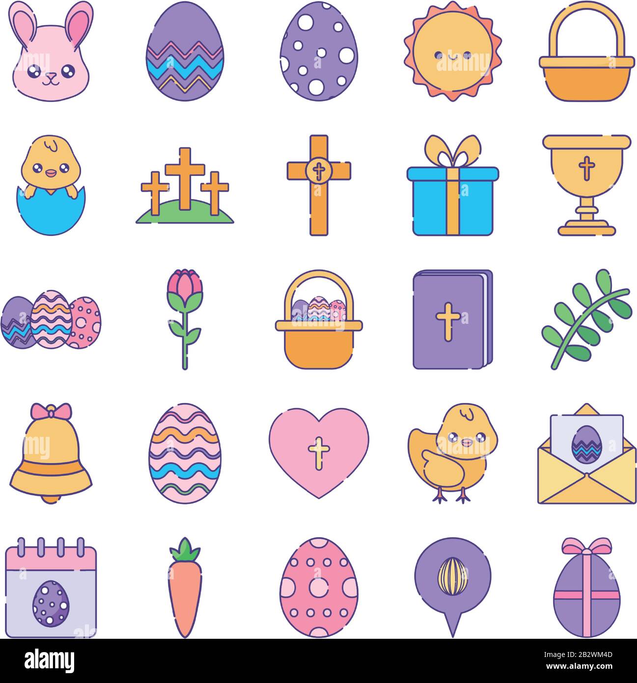 Happy easter flat style icon set design, Spring decoration holiday ...