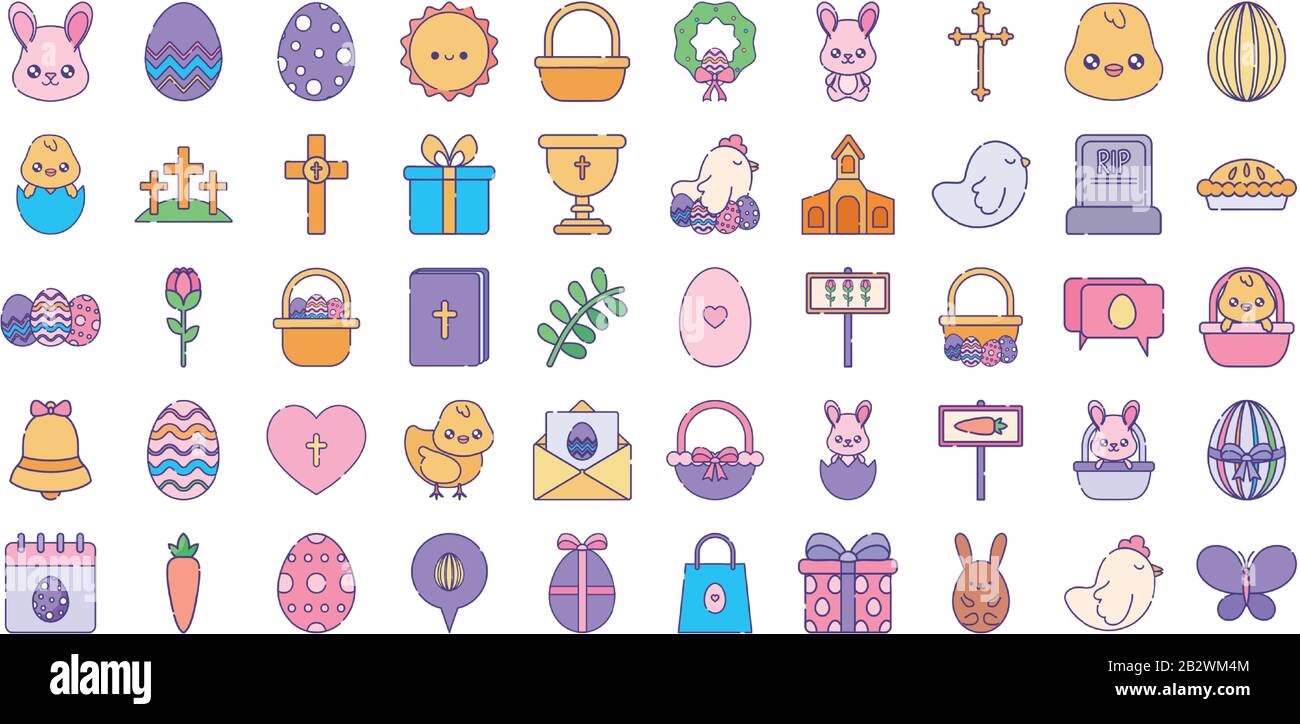 Happy easter flat style icon set design, Spring decoration holiday ...