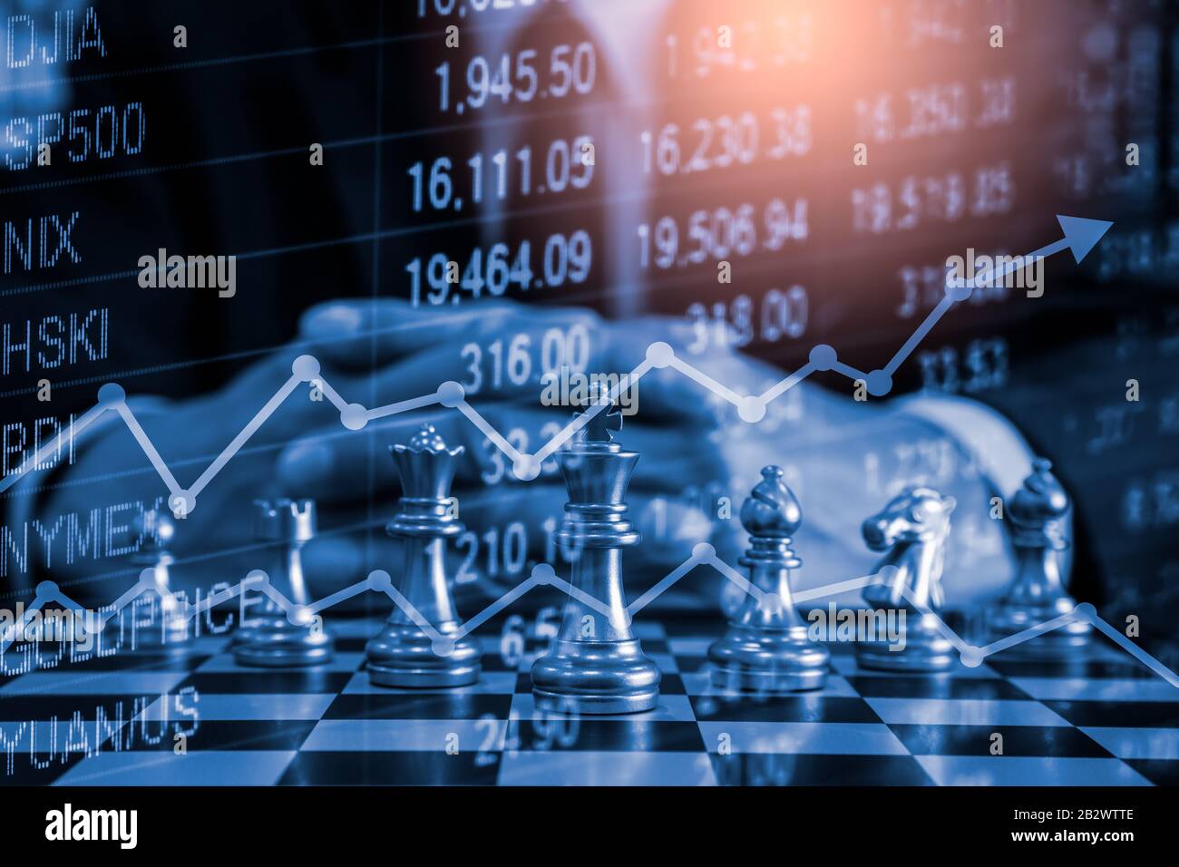 Chess game on chess board on stock market or forex trading graph chart ...
