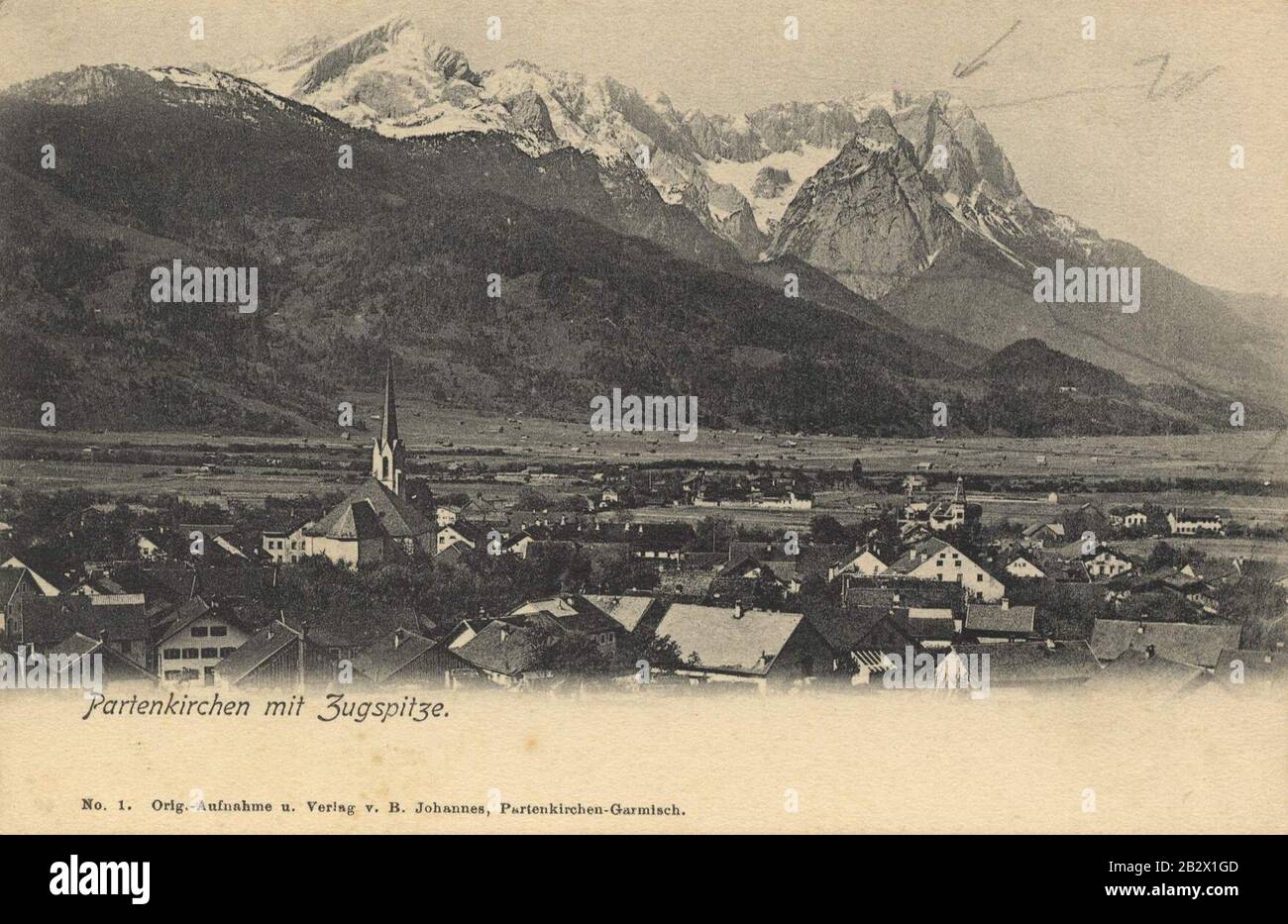 Garmisch-Partenkirchen, Bayern - Stadtansicht mit Zugspitze (2 Stock ...