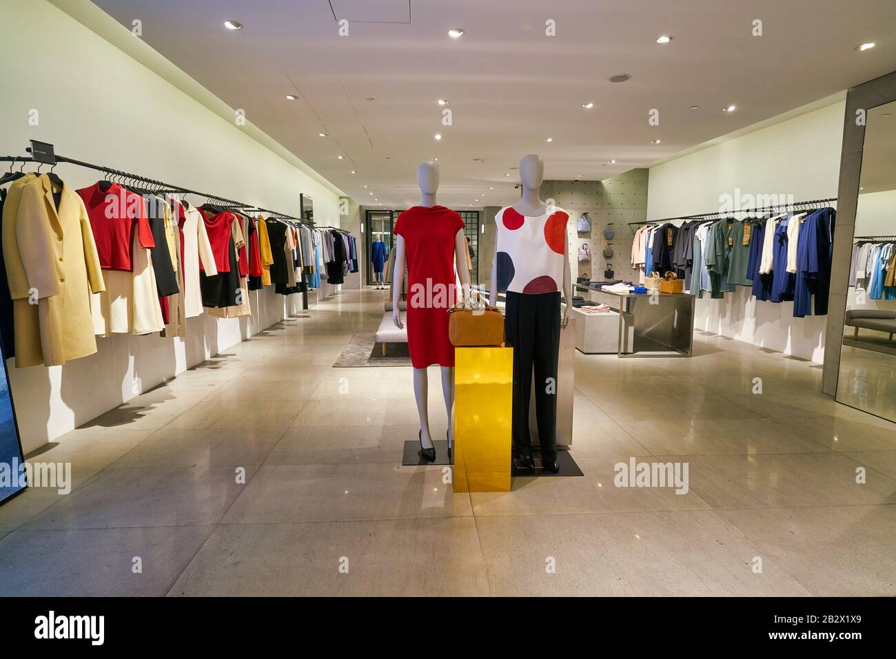 HONG KONG, CHINA - JANUARY 23, 2019: clothes on display at Theory store ...