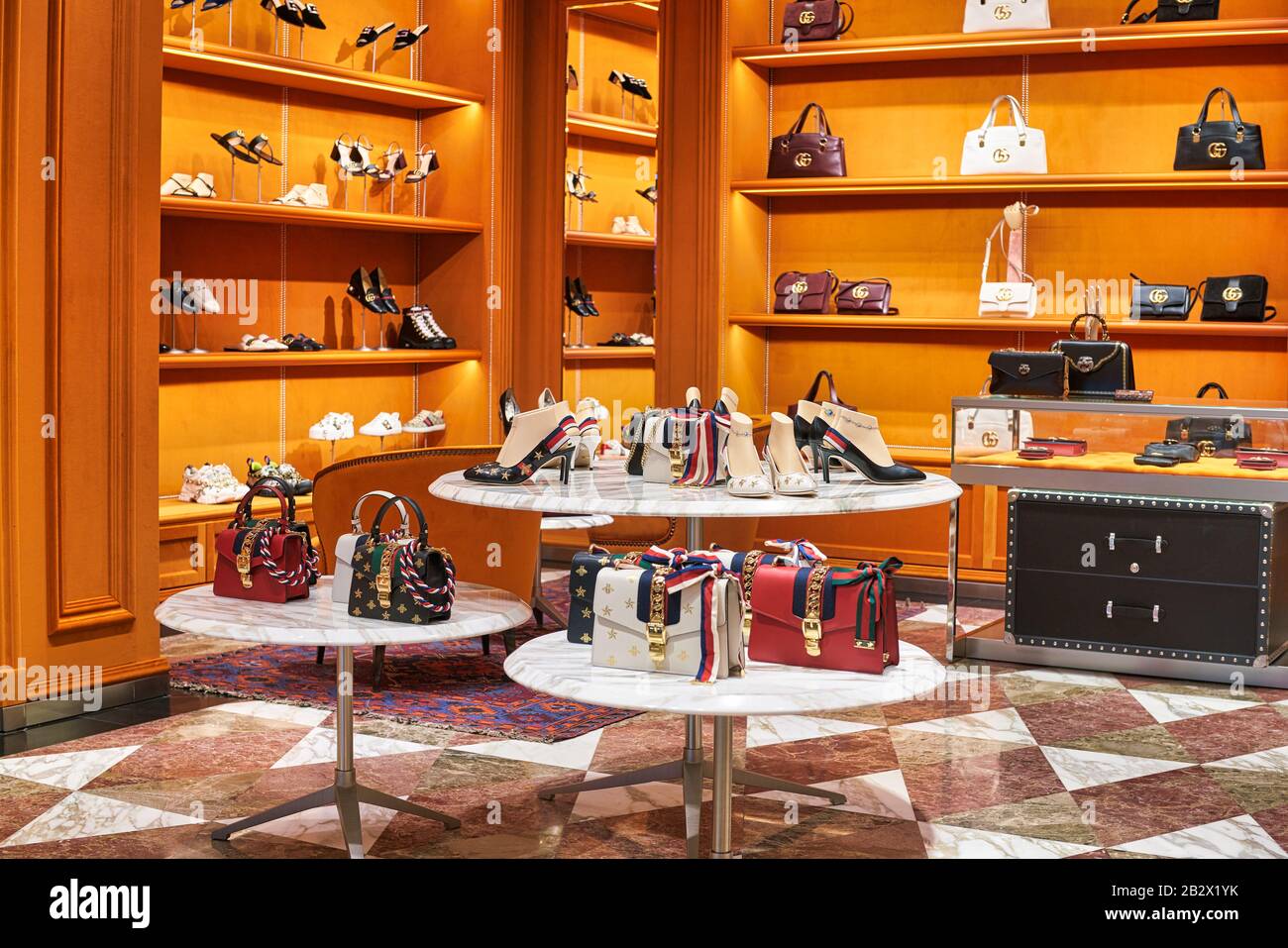 DUBAI, UAE - CIRCA JANUARY 2019: interior shot of Gucci store in Dubai ...