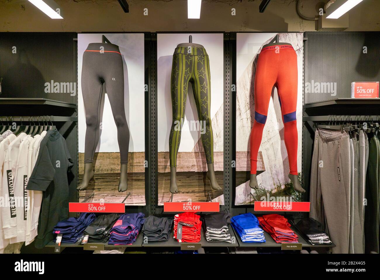 HONG KONG, CHINA - JANUARY 23, 2019: clothes on display at Calvin Klein ...