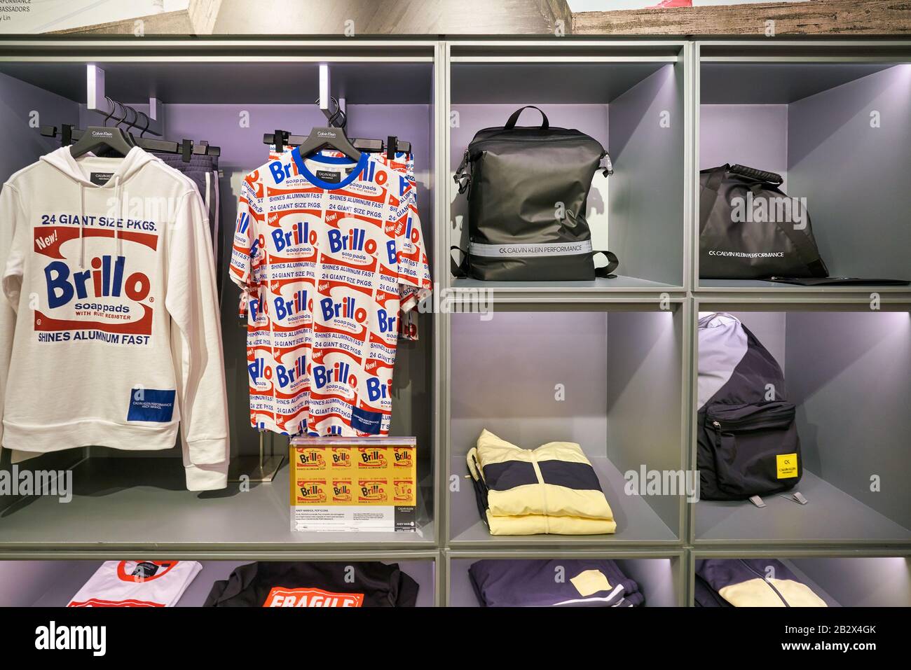 HONG KONG, CHINA - JANUARY 23, 2019: clothes on display at Calvin Klein ...