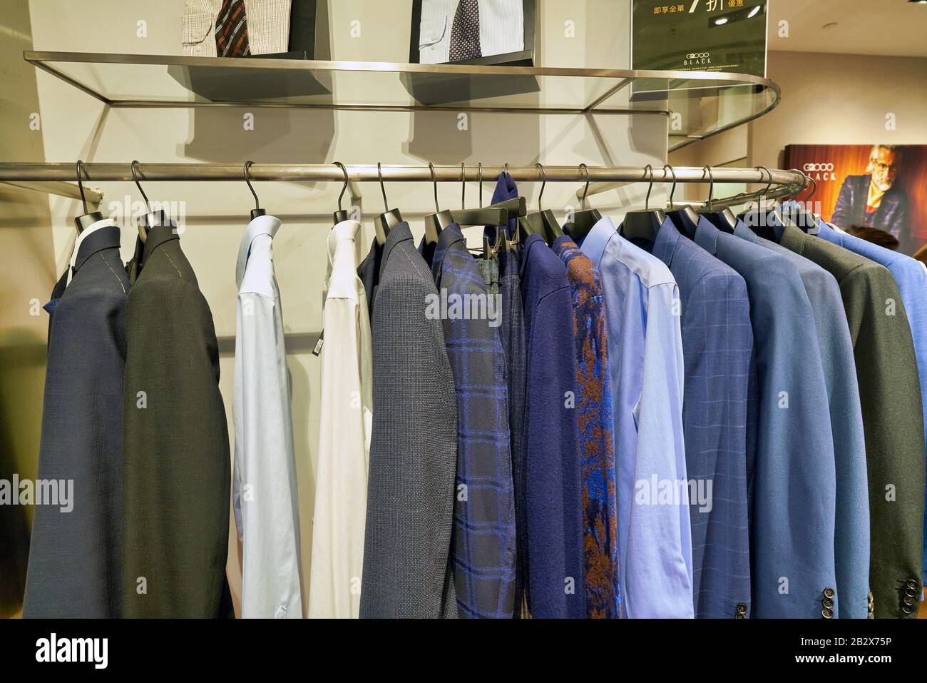 HONG KONG, CHINA - JANUARY 23, 2019: clothes on display at G2000 Black ...