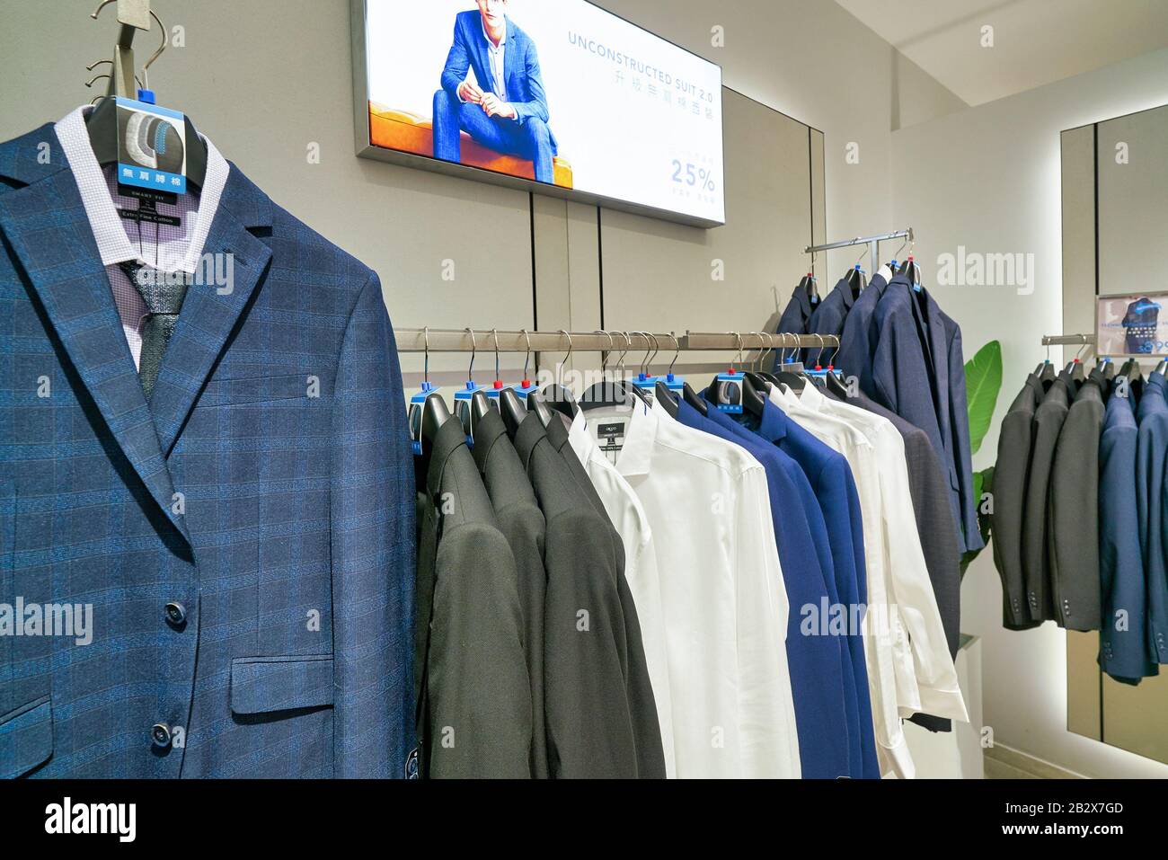 HONG KONG, CHINA - JANUARY 23, 2019: clothes on display at G2000 store ...