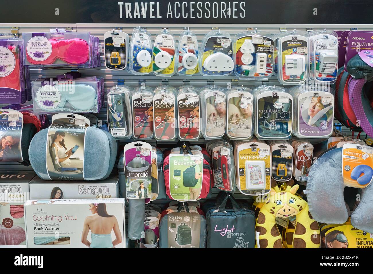 DUBAI, UAE - CIRCA JANUARY 2019: travel accessories on display at Dubai ...