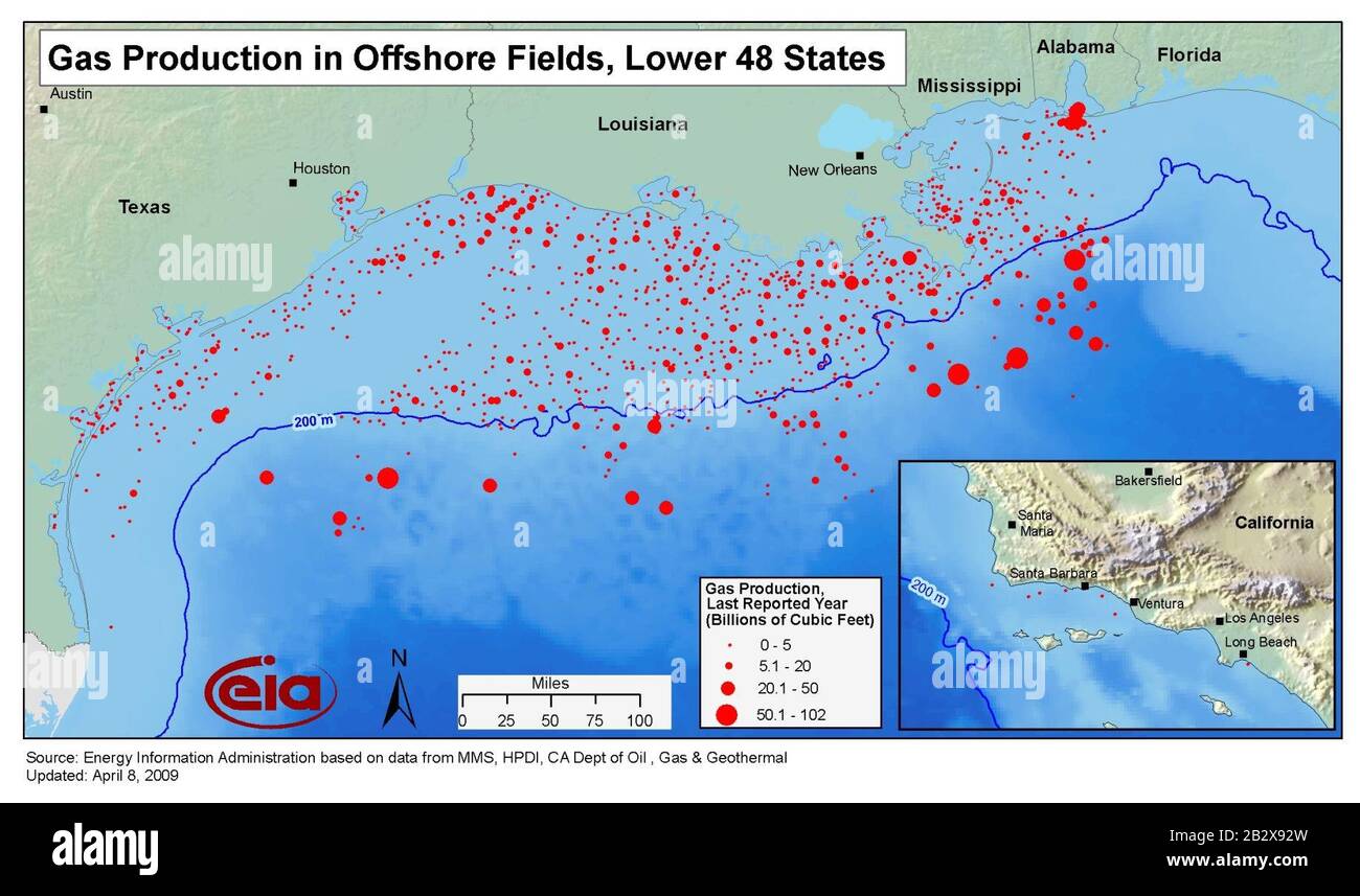 Gas production in offshore fields, Lower 48 states (14287053731 Stock ...