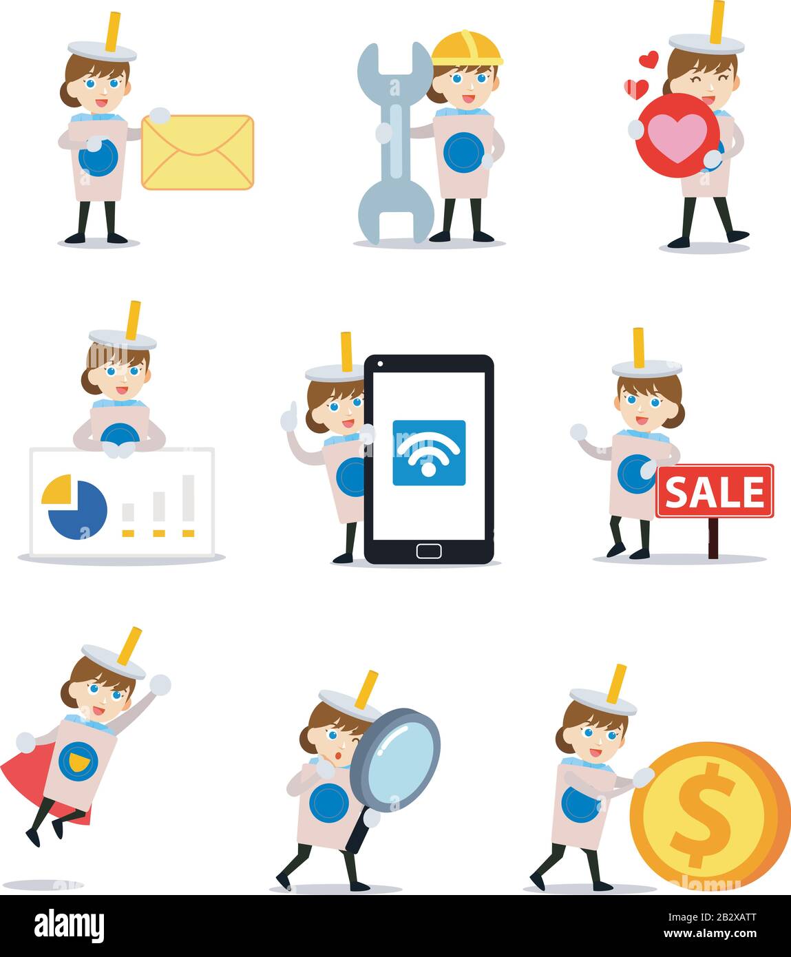 Set characters of woman prepare cold brew coffee for her customer Stock ...