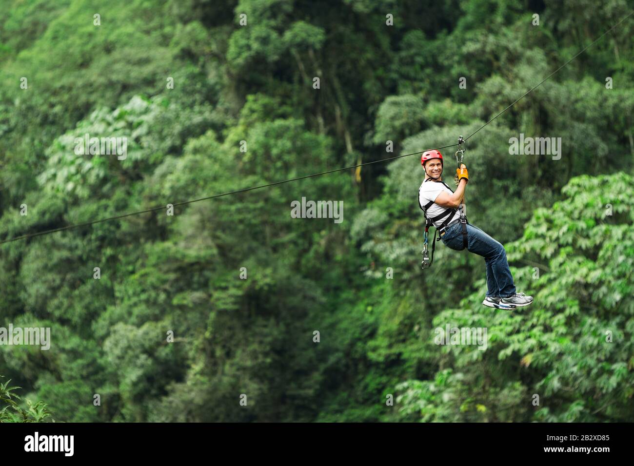 Adult Man On Zipline Ecuadorian Andes High Altitude Stock Photo - Alamy