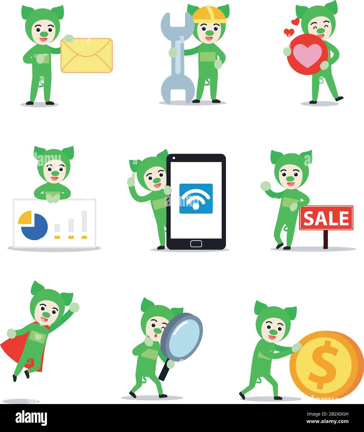 Set character of man as cheerful and cute green pig Stock Vector Image ...