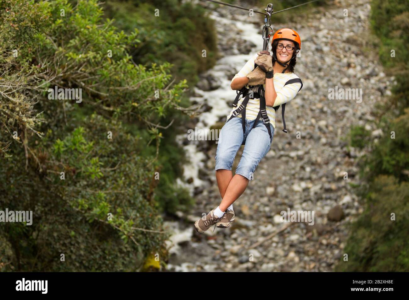 Zipline Adventure In Ecuadorian Rainforest Banos De Agua Santa Stock ...