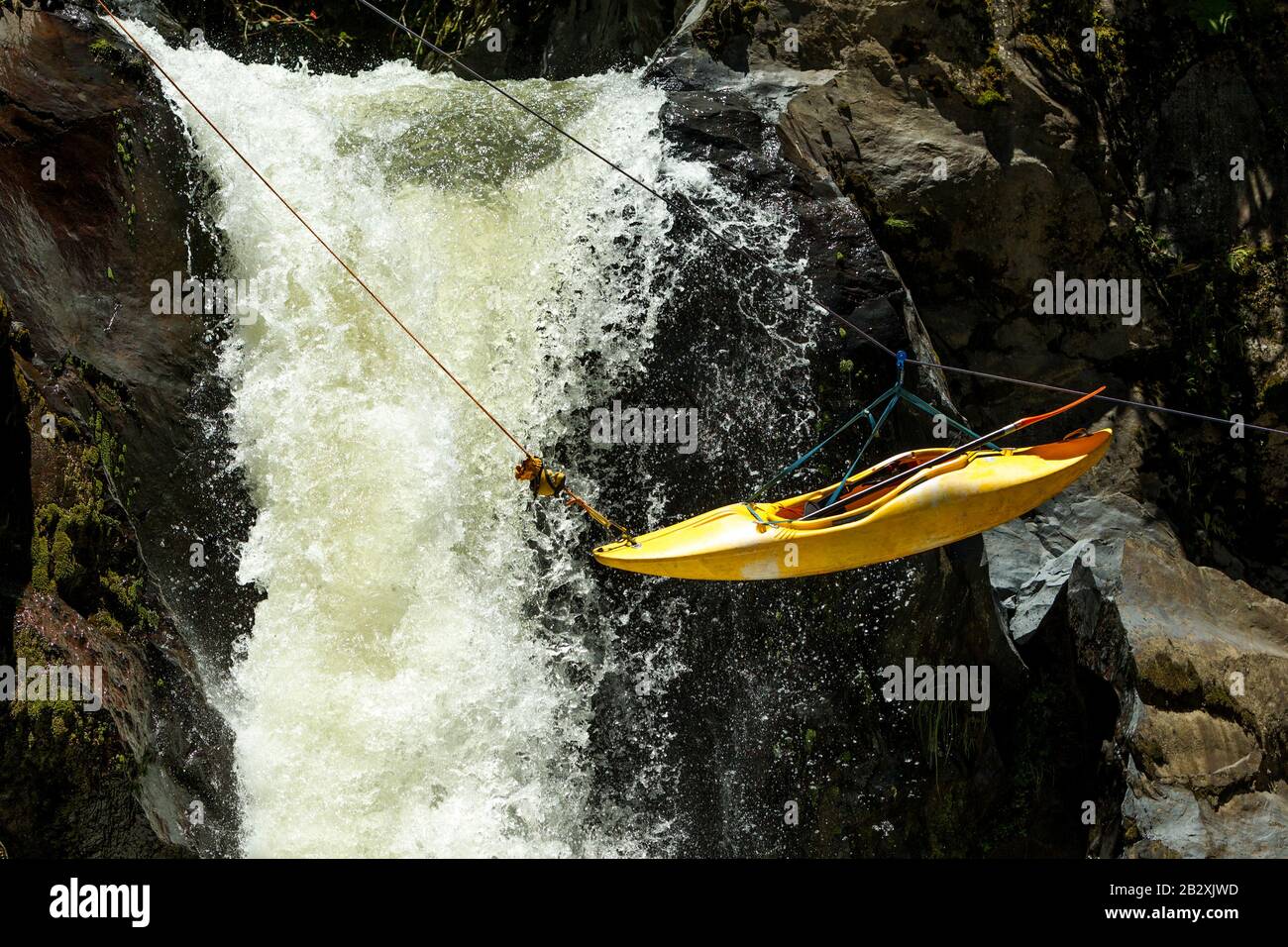 Kayak Swinging On A Ziplin Extreme Sport Theme Stock Photo - Alamy