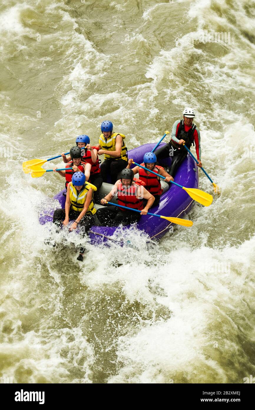 Whitewater Rafting Boat Partnership Of 7 Human Stock Photo - Alamy