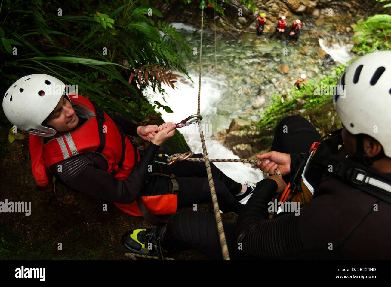 Canyoning Safety Equipment Check Before Zipline Descending Stock Photo ...