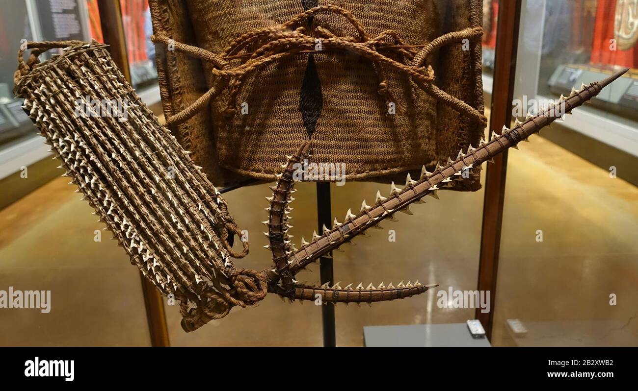 Gauntlet and sword, Gilbert Islands, Kirabati, coconut fiber, wood ...