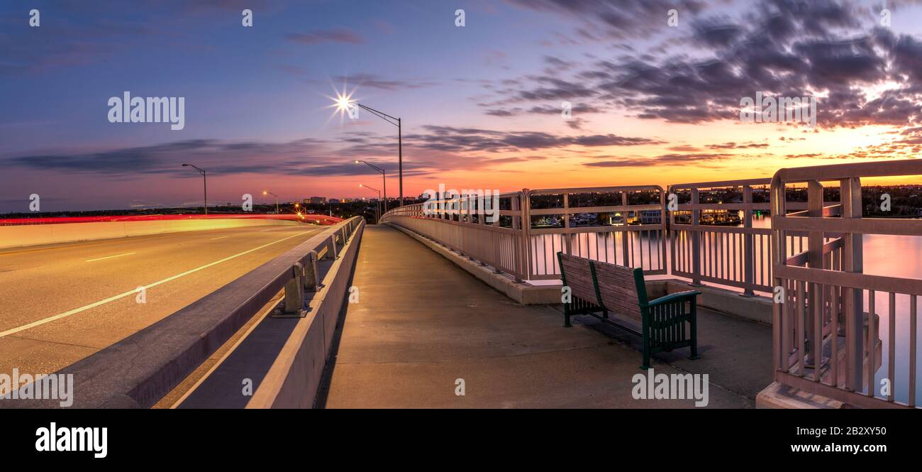 Light trails from cars headed across the SS Jolley Bridge into Marco ...