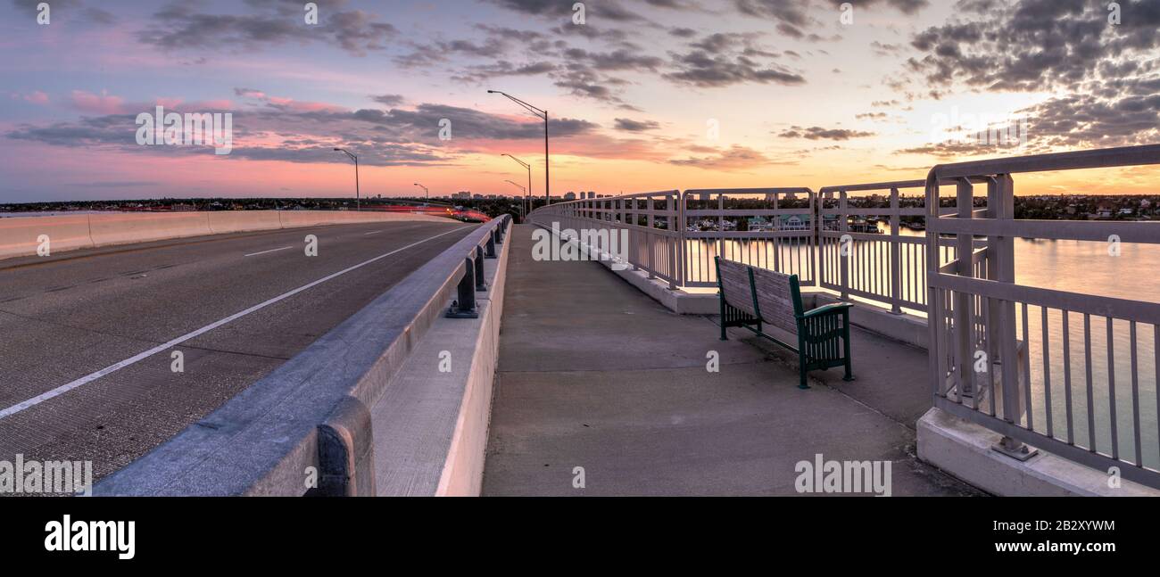 Light trails from cars headed across the SS Jolley Bridge into Marco ...