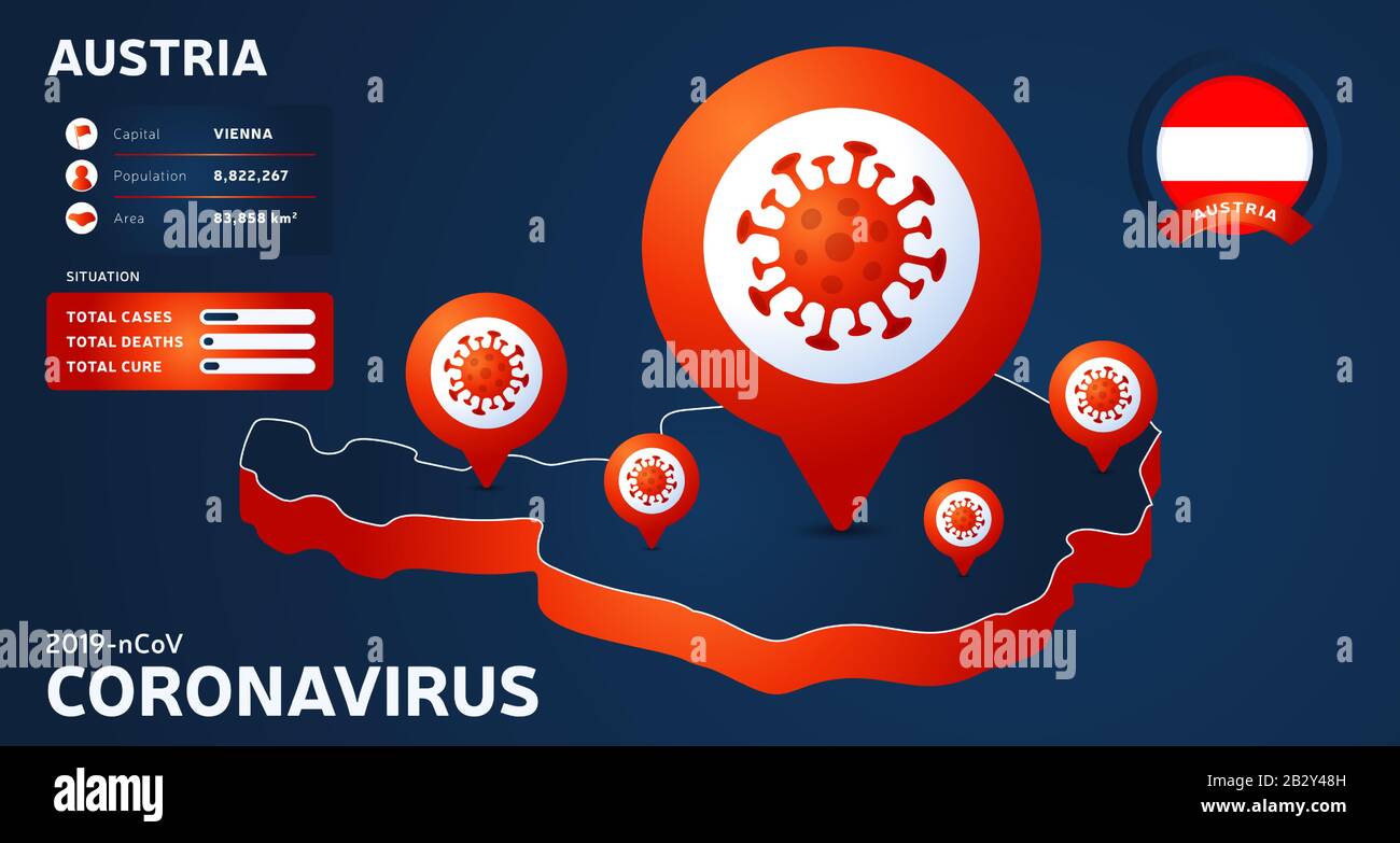 Isometric map of Austria with highlighted country vector illustration on dark background ...