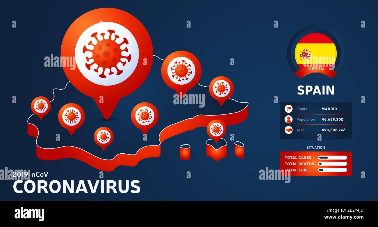 Isometric map of Spain with highlighted country vector illustration on ...