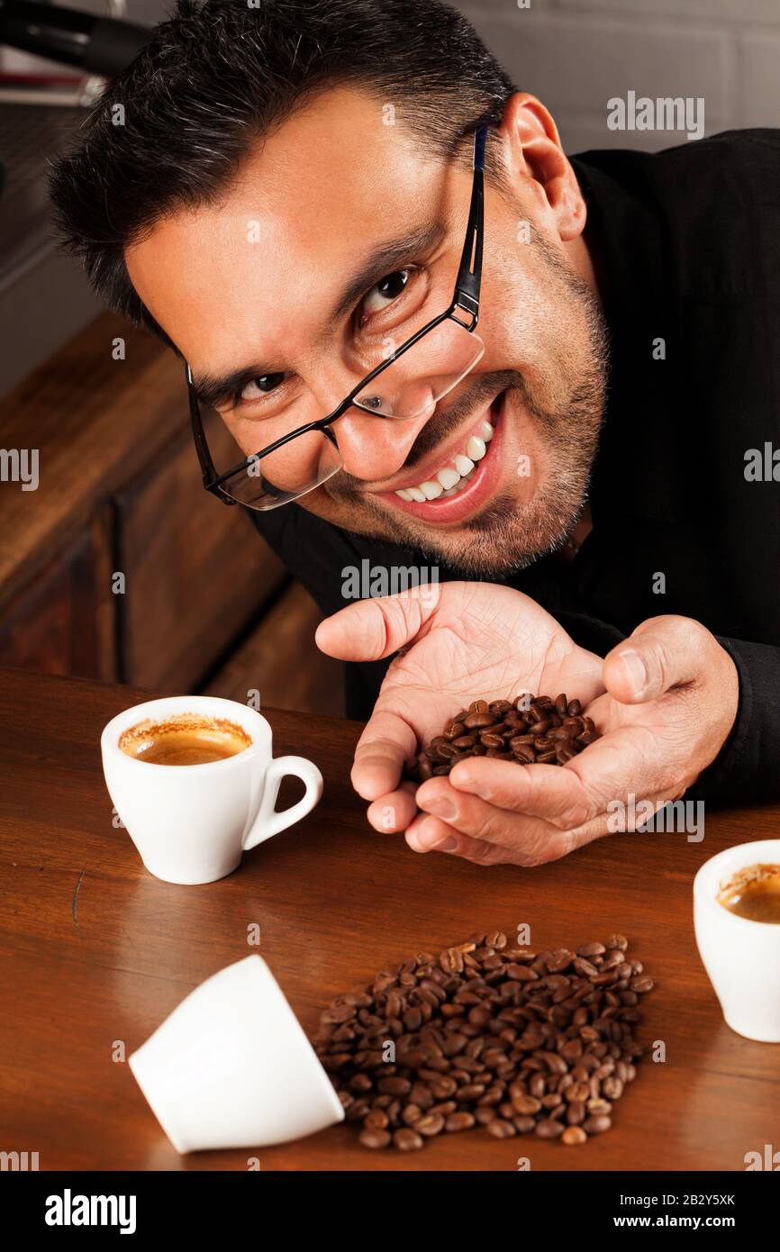 Coffee Sommelier Happy With His Roasting Recipe Stock Photo - Alamy