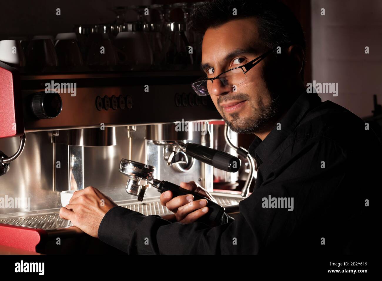 Caffeine Sommelier Extracting An Coffee With A Professional Machine ...
