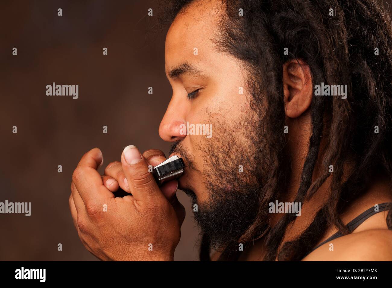 Rastafarian Man Gaming Lip Harmonica Stock Photo - Alamy